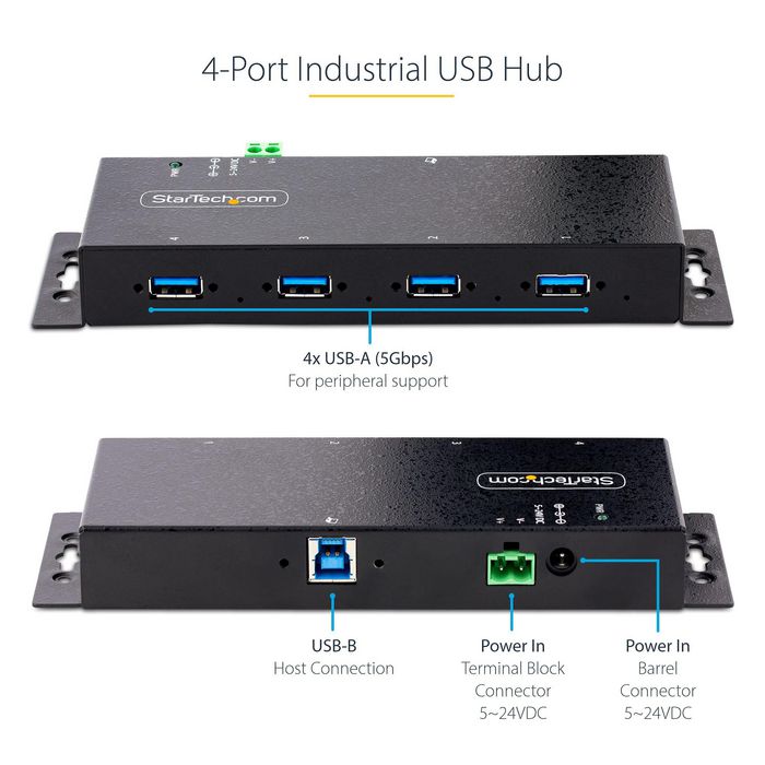 5G4AINDNP-USB-A-HUB, StarTech.com StarTech.com 4-Port Industrial USB 3. ...