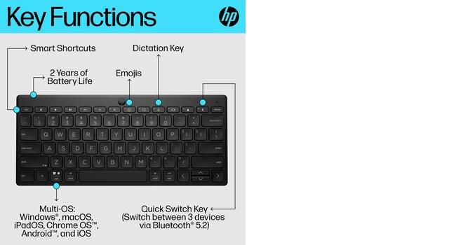 692S9AA#ABB, HP 355 Compact Multi-Device Bluetooth Keyboard Used for ...