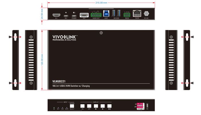 VLHUB221, Vivolink 4K 2x1 Meeting Room HUB + Switcher w/soft Codec ...
