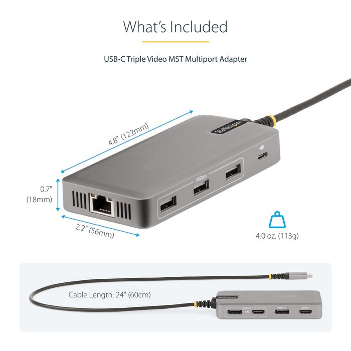 117B-USBC-MULTIPORT, StarTech.com USB-C Triple-Monitor Multiport ...
