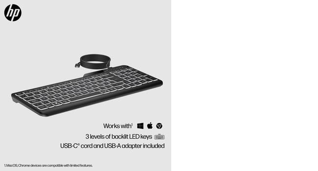 7N7C0AA#ARK, HP Compact wired keyboard with backlit keys, USB-C ...