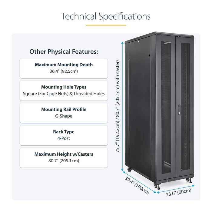 RK4236BKB, StarTech.com 42U Server Rack Cabinet - 36 in. Deep | EET