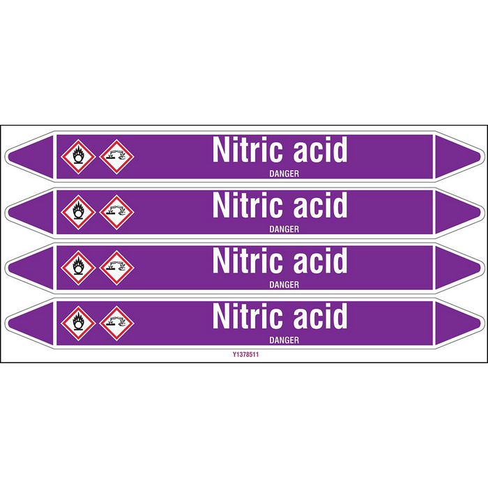 NITRIC ACID 250X26CARD-T1-P21, Brady Individual Pipe Markers on a Card ...