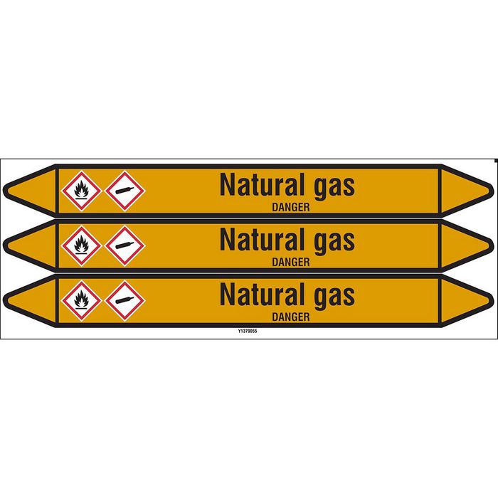 NATURAL GAS 355X37CARD-T1-P15, Brady Individual Pipe Markers on a Card ...